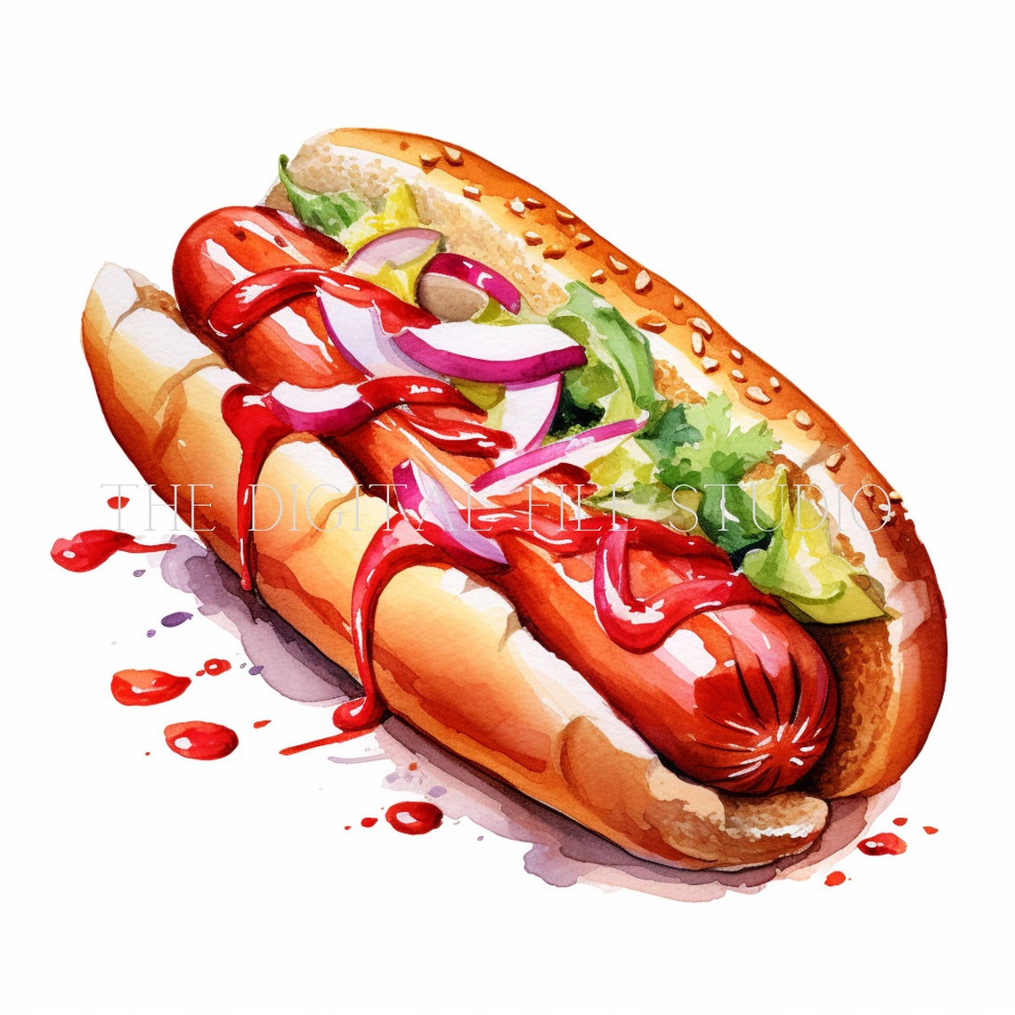 12 Watercolor Hotdog Clipart PNGJPGPDF Hotdog Digital Images Hotdog ...