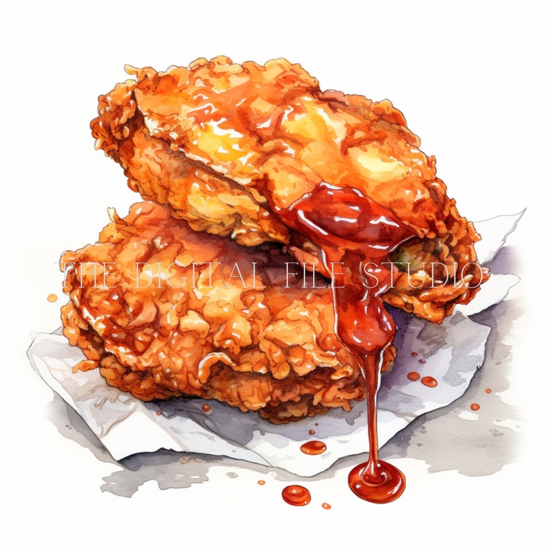 12 Watercolor Fried Chicken Clipart PNGJPGPDF Fried Chicken Digital ...