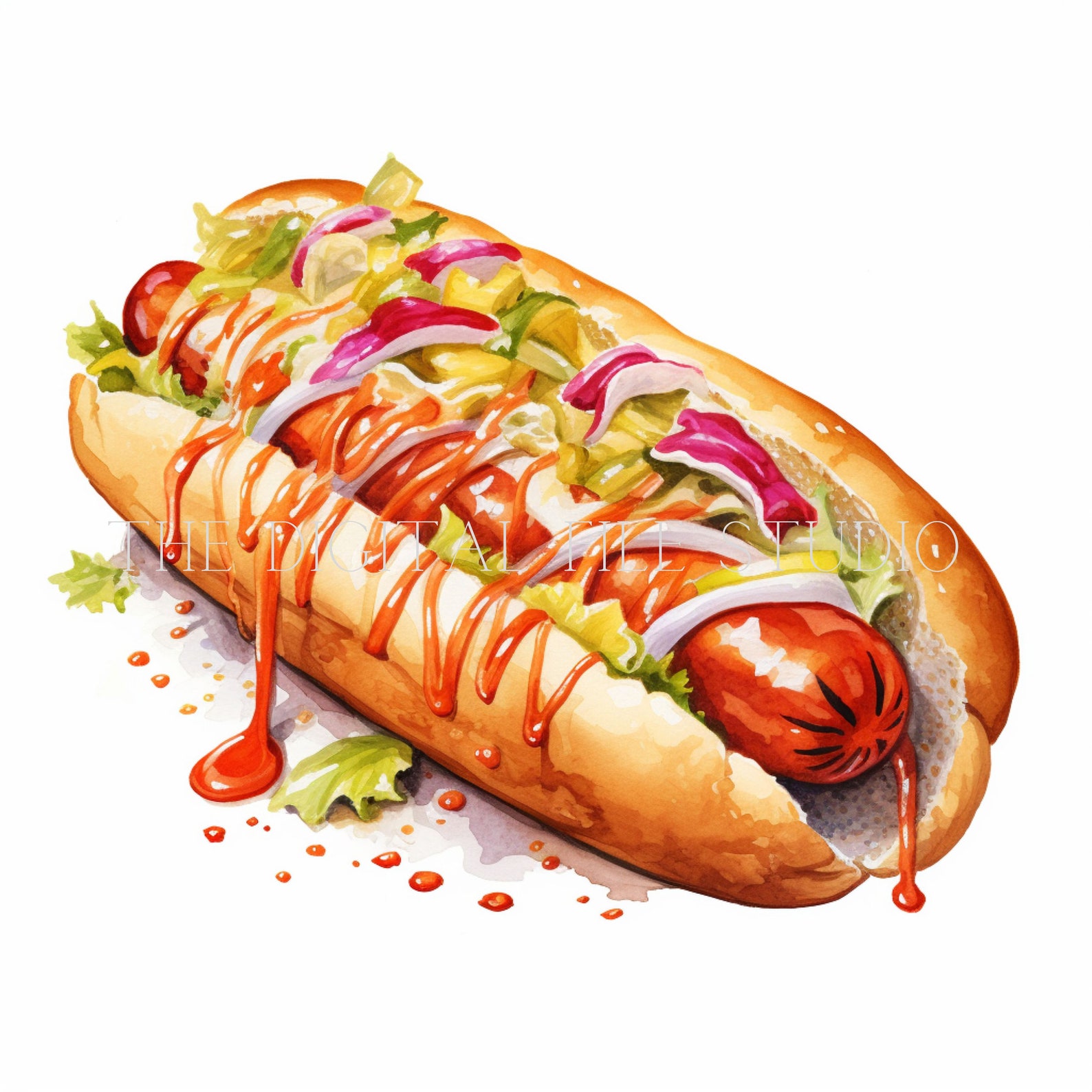 12 Watercolor Hotdog Clipart PNGJPGPDF Hotdog Digital Images Hotdog ...