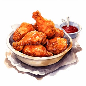 12 Watercolor Fried Chicken Clipart PNGJPGPDF Fried Chicken Digital ...