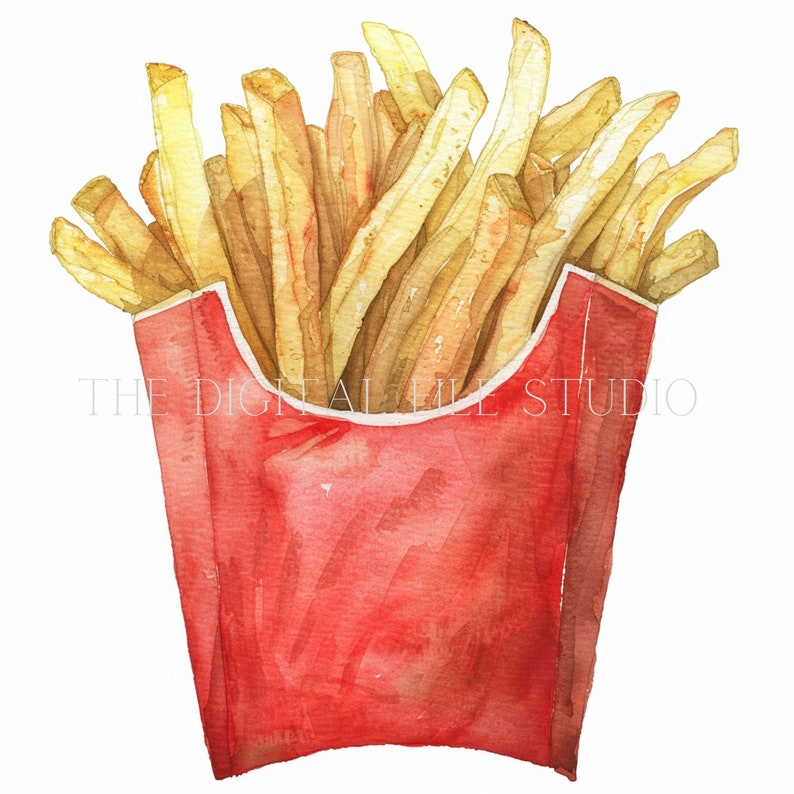 12 Watercolor Fries Clipart PNGJPGPDF Digital Images Graphics ...