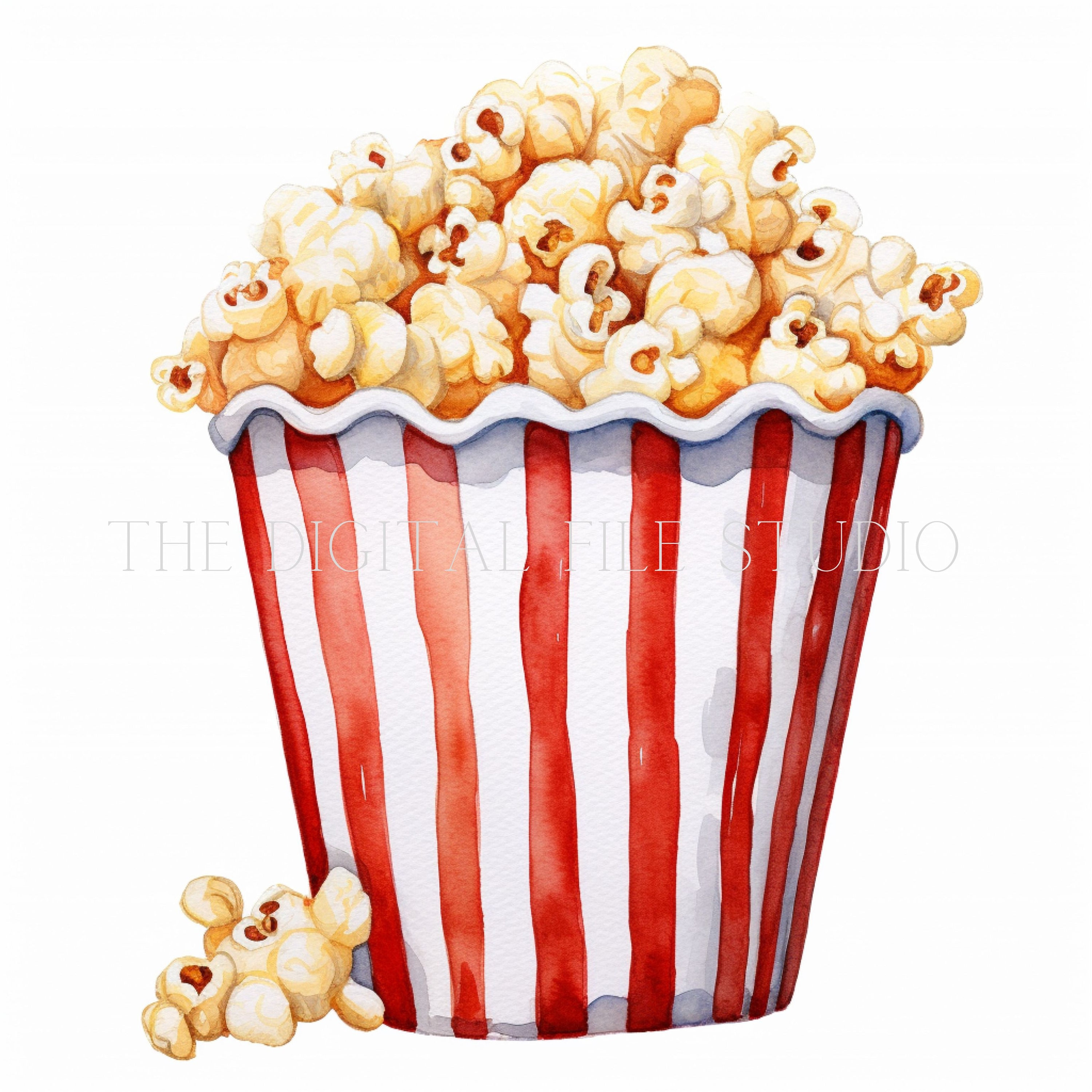 12 Watercolor Popcorn Clipart PNGJPGPDF Popcorn Digital Images Popcorn ...