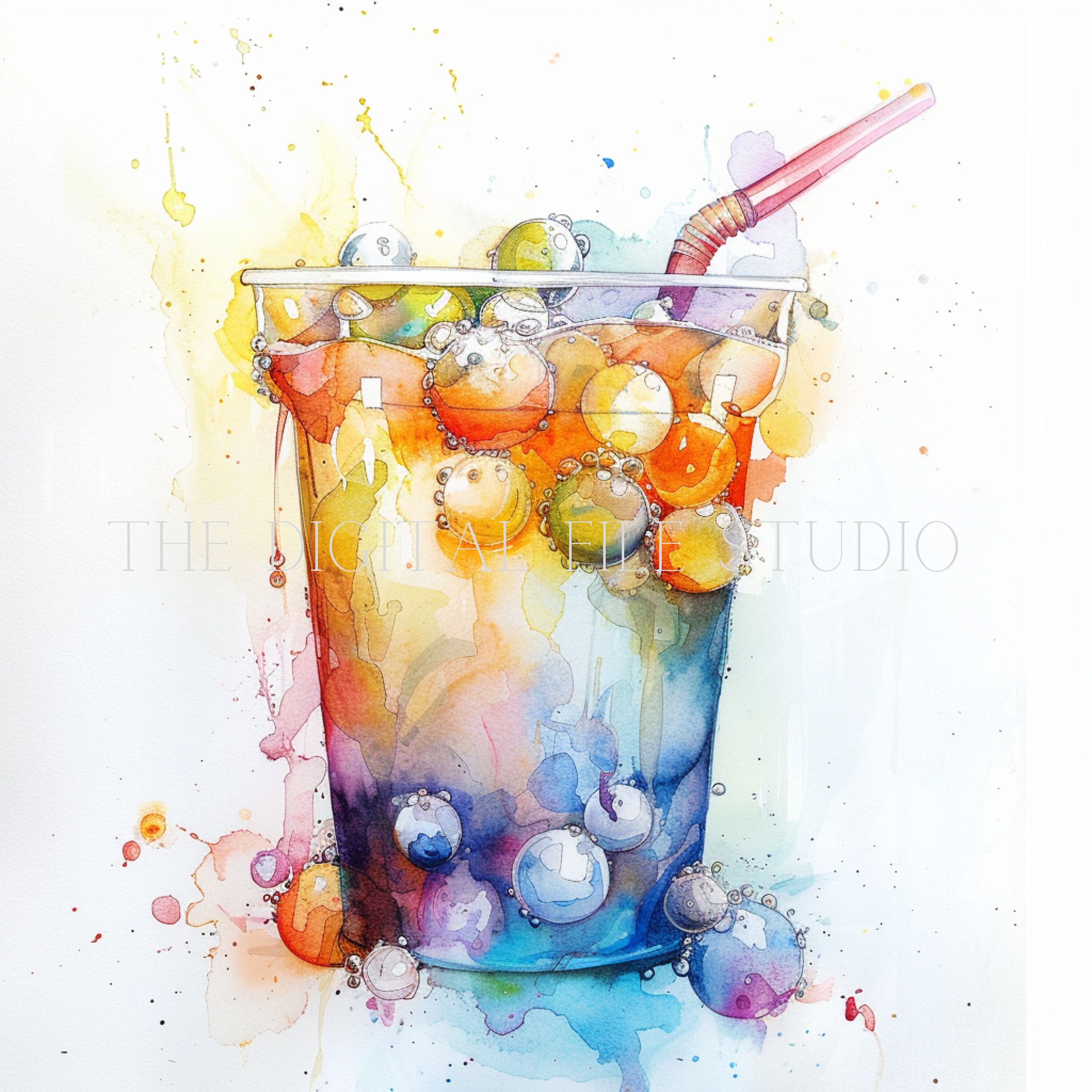 12 Watercolor Bubble Tea Clipart PNGJPGPDF Digital Images Graphics ...