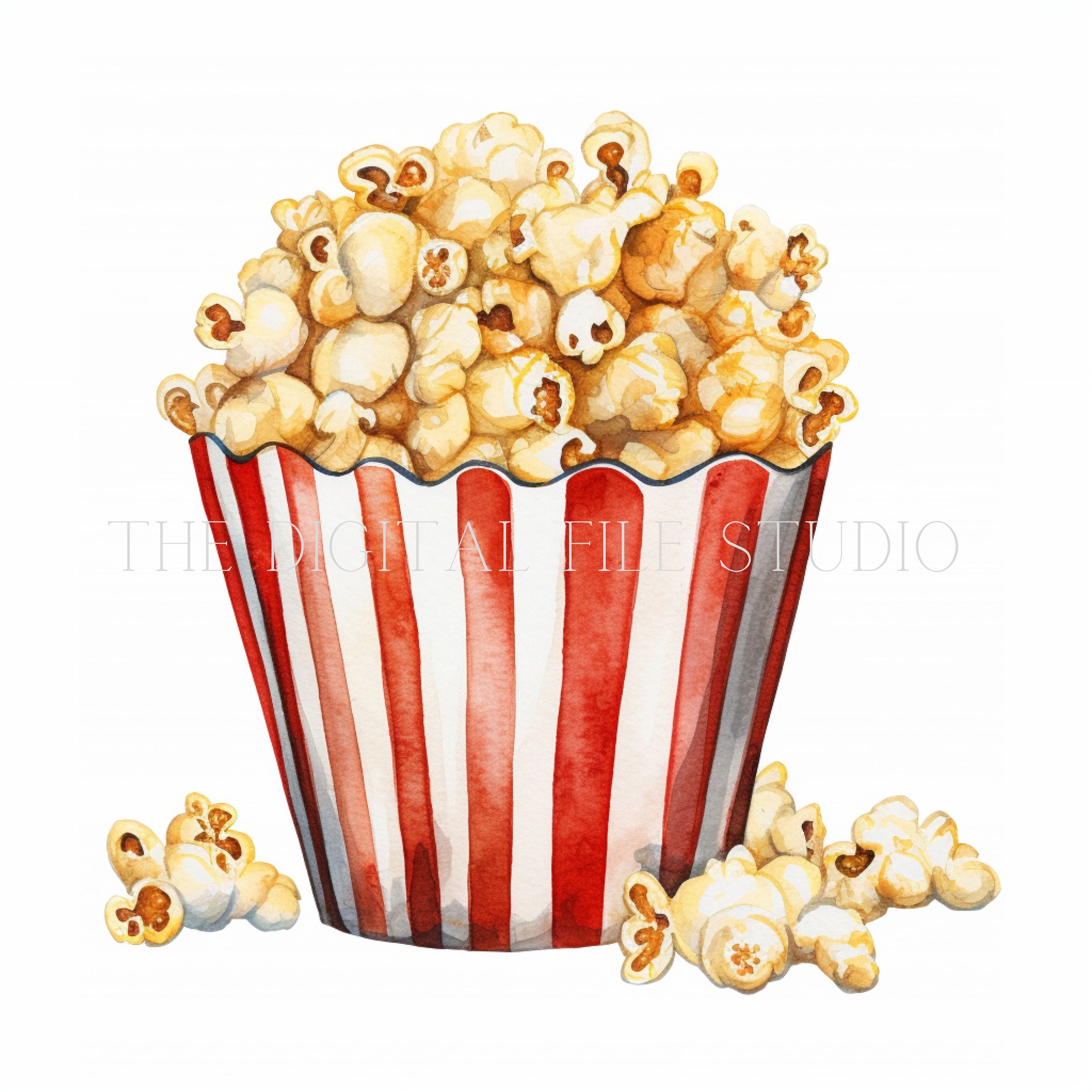 12 Watercolor Popcorn Clipart PNGJPGPDF Popcorn Digital Images Popcorn ...