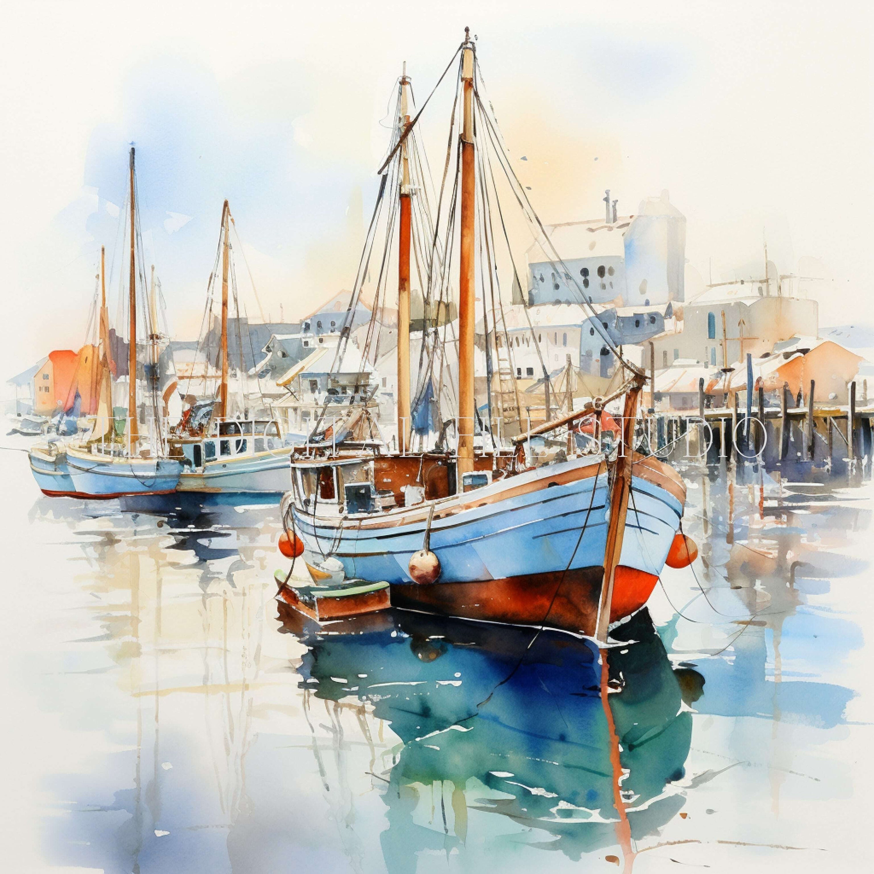 16 High-quality Designs of Harbor Scenes PNGJPGPDF Digital Print ...
