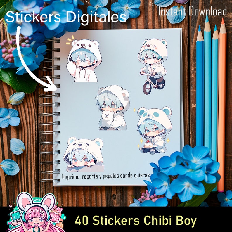 40 PNG Chibi Boy Stickers Digital Cute Instant Download for Digital ...