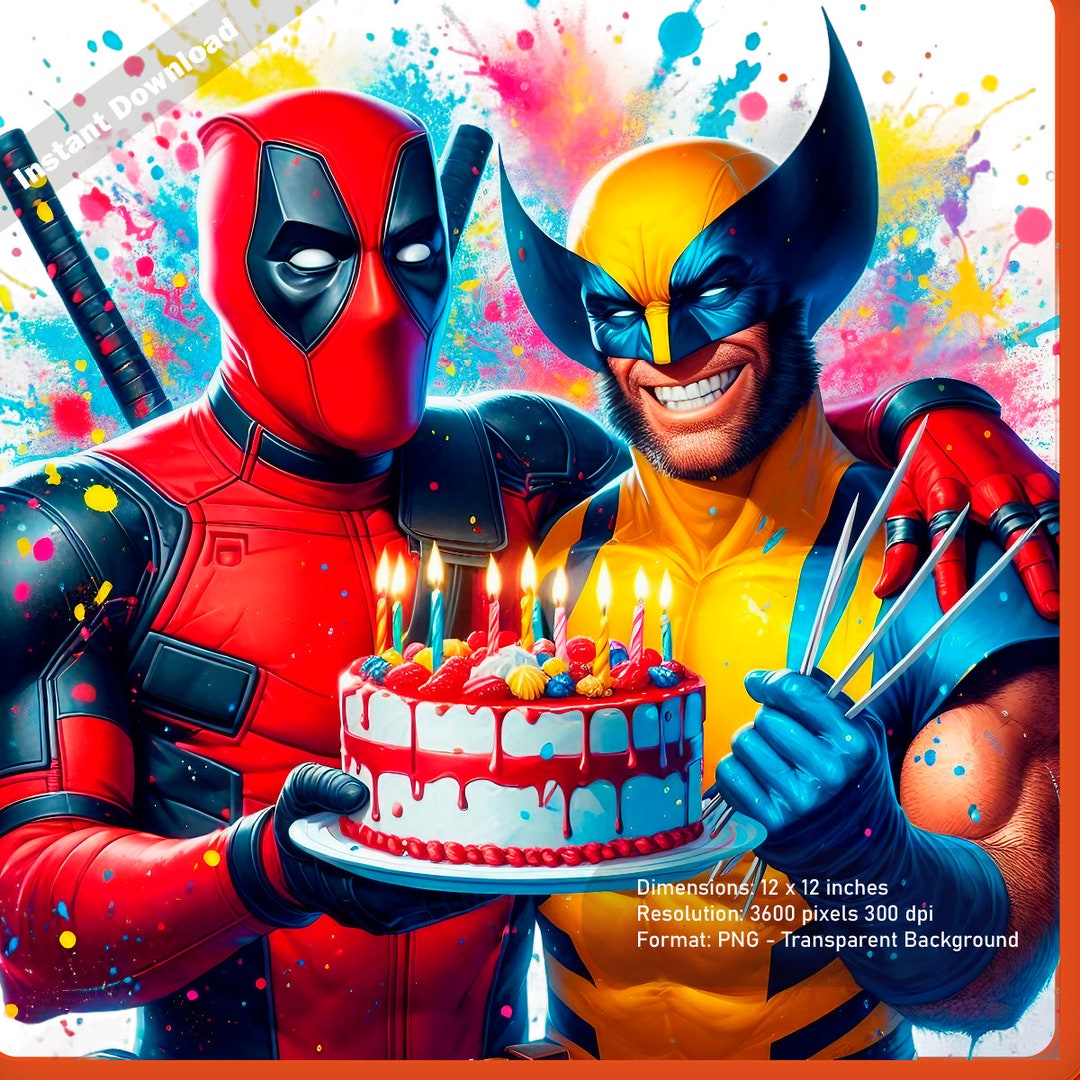 Concept Art Wolverine and Deadpool Happy Birthday Watercolor PNG ...