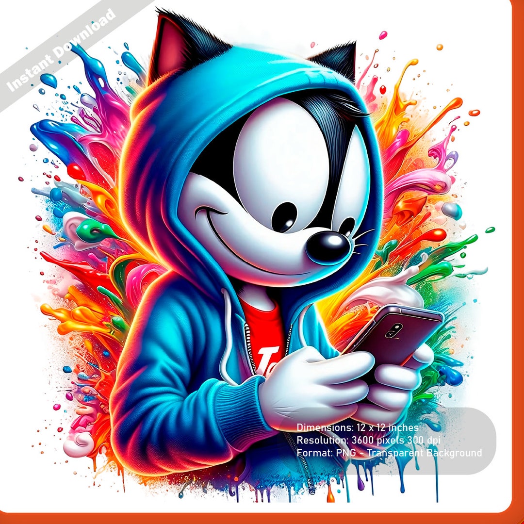 Concept Art Felix the Cat Watercolor PNG Rainbow Aesthetic Clipart for ...