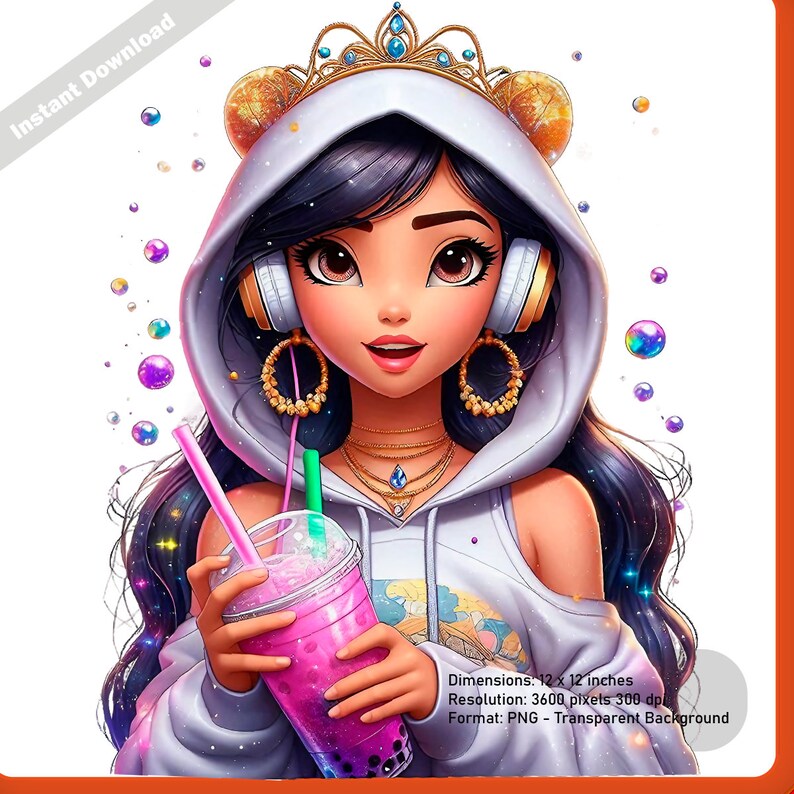 Concept Art Princess Jazmin Watercolor PNG Rainbow Aesthetic Clipart ...