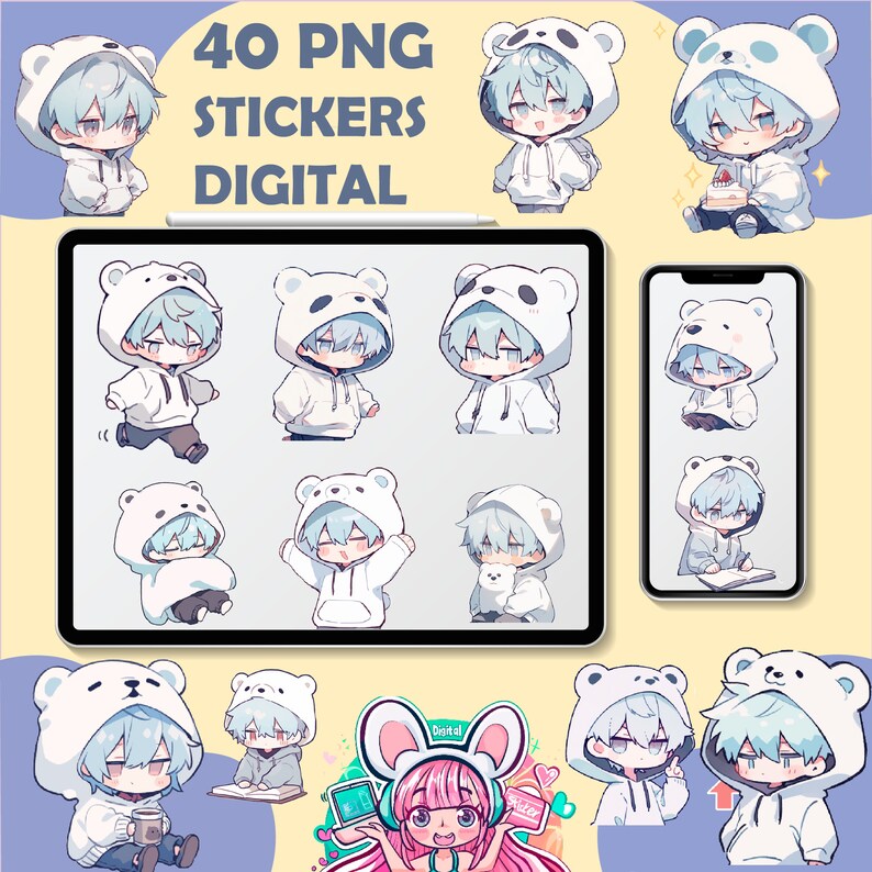 40 PNG Chibi Boy Stickers Digital Cute Instant Download for Digital ...