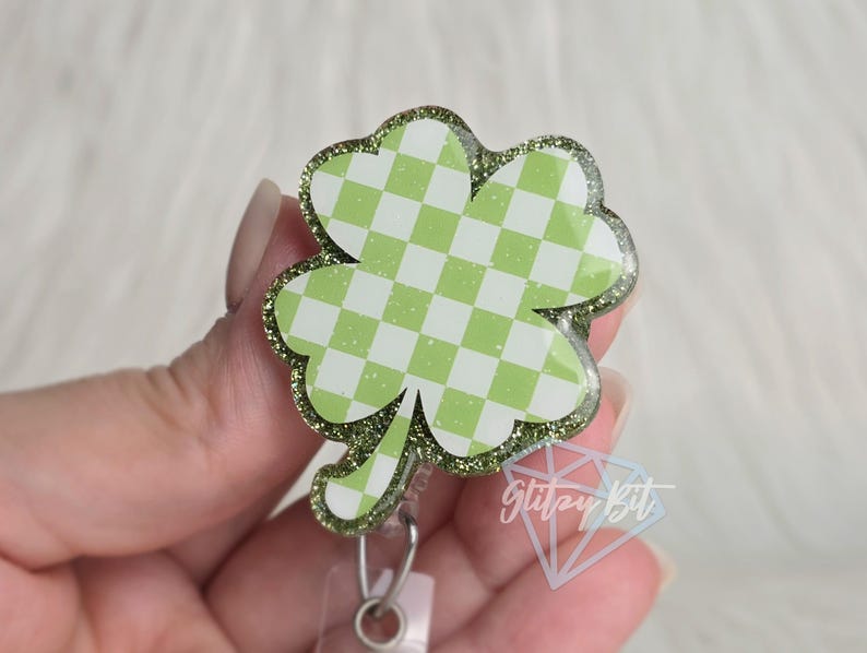 Checkered Clover Shamrock St. Patty's Day Badge Reel | RN NP Nurse ...
