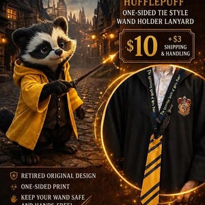 Hufflepuff Tie-style Wand Holder With Black and Yellow Lanyard – Harry ...