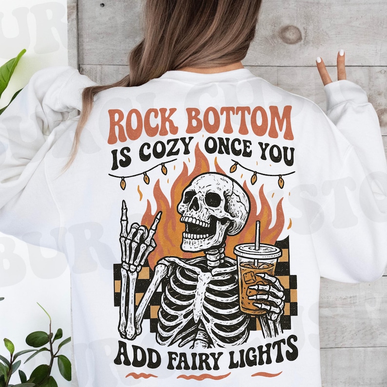 Funny Skeleton PNG Design: Rock Bottom Sarcastic Graphic (digital ...