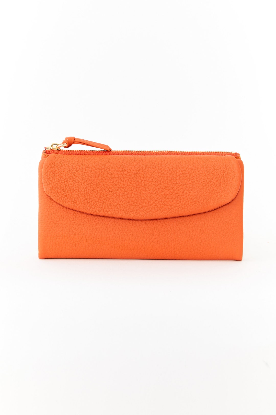 Personalized Orange Leather Wallet, iPhone Compartment, Embroidered ...