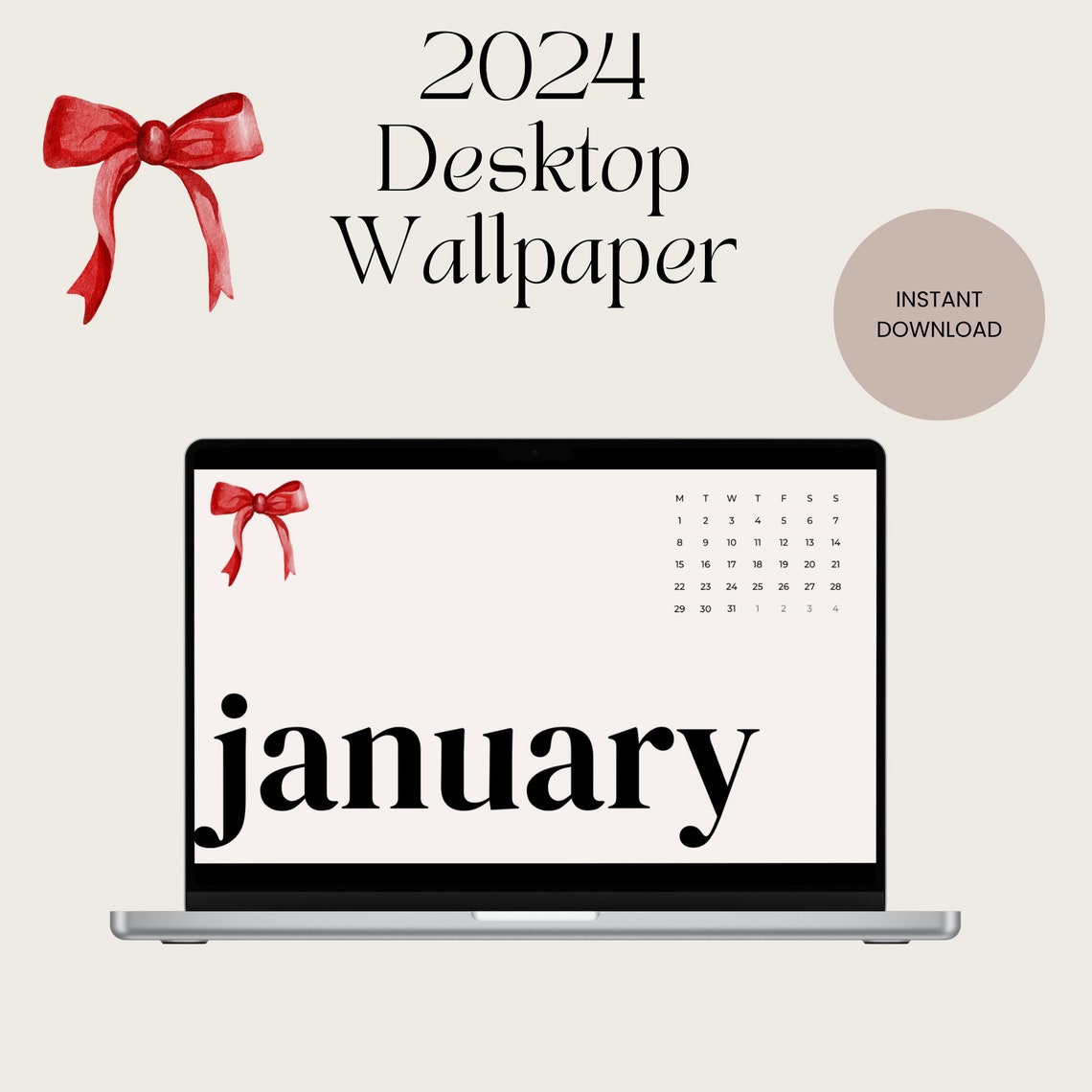 2024 Desktop Calendar Wallpaper Bow Minimalist Mac & Windows Background ...