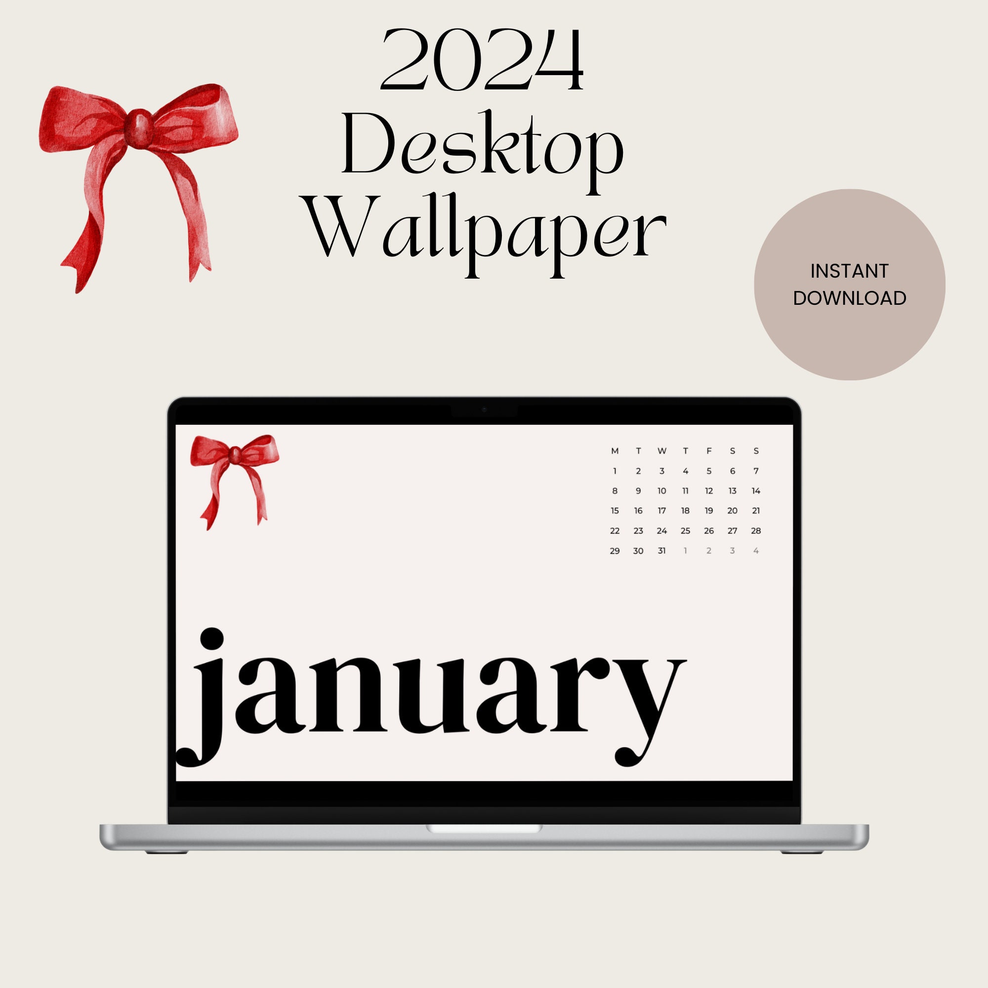 2024 Desktop Calendar Wallpaper Bow Minimalist Mac & Windows Background ...