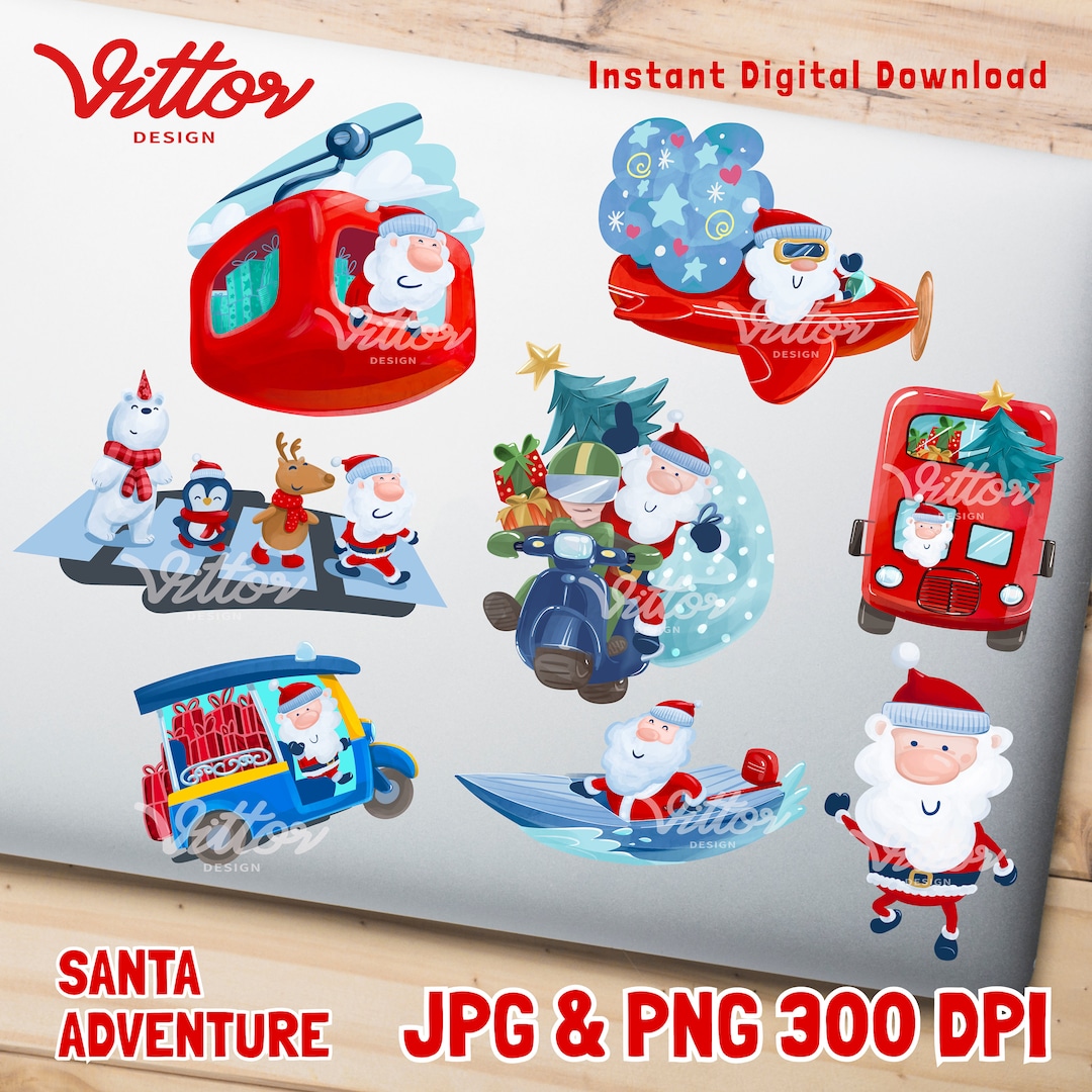 Christmas Printable, Christmas Clipart, Christmas Gift, Santa Sticker ...