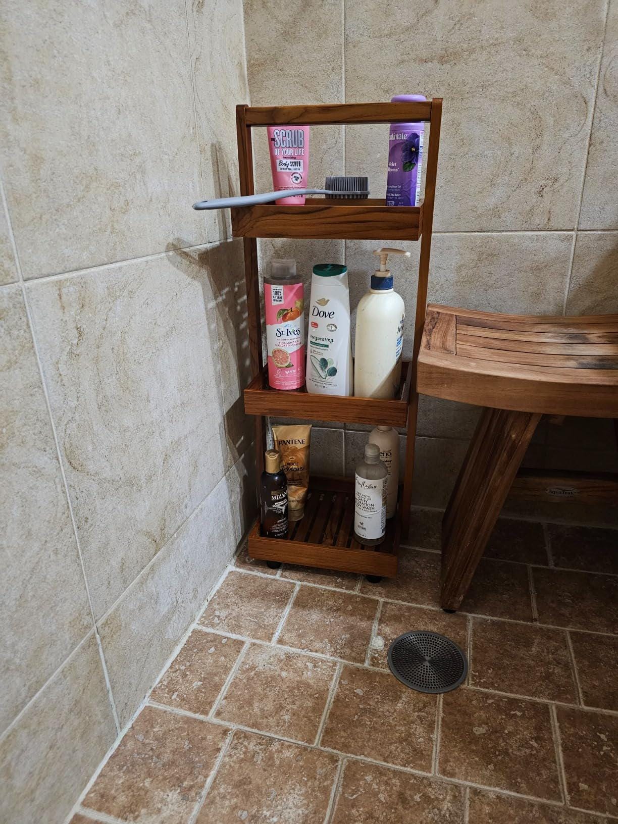 3 Tier Wooden Standing Teak Shower Caddy Shelf Bathroom Caddy Bathroom ...