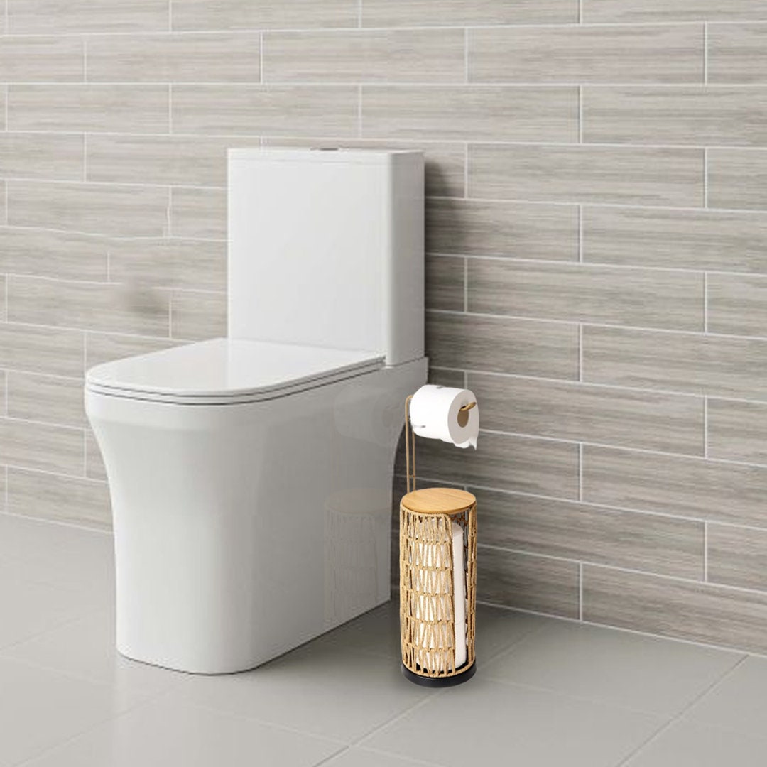 Handmade Wood & Woven Toilet Paper Holder Toilet Roll Holder Tissue ...