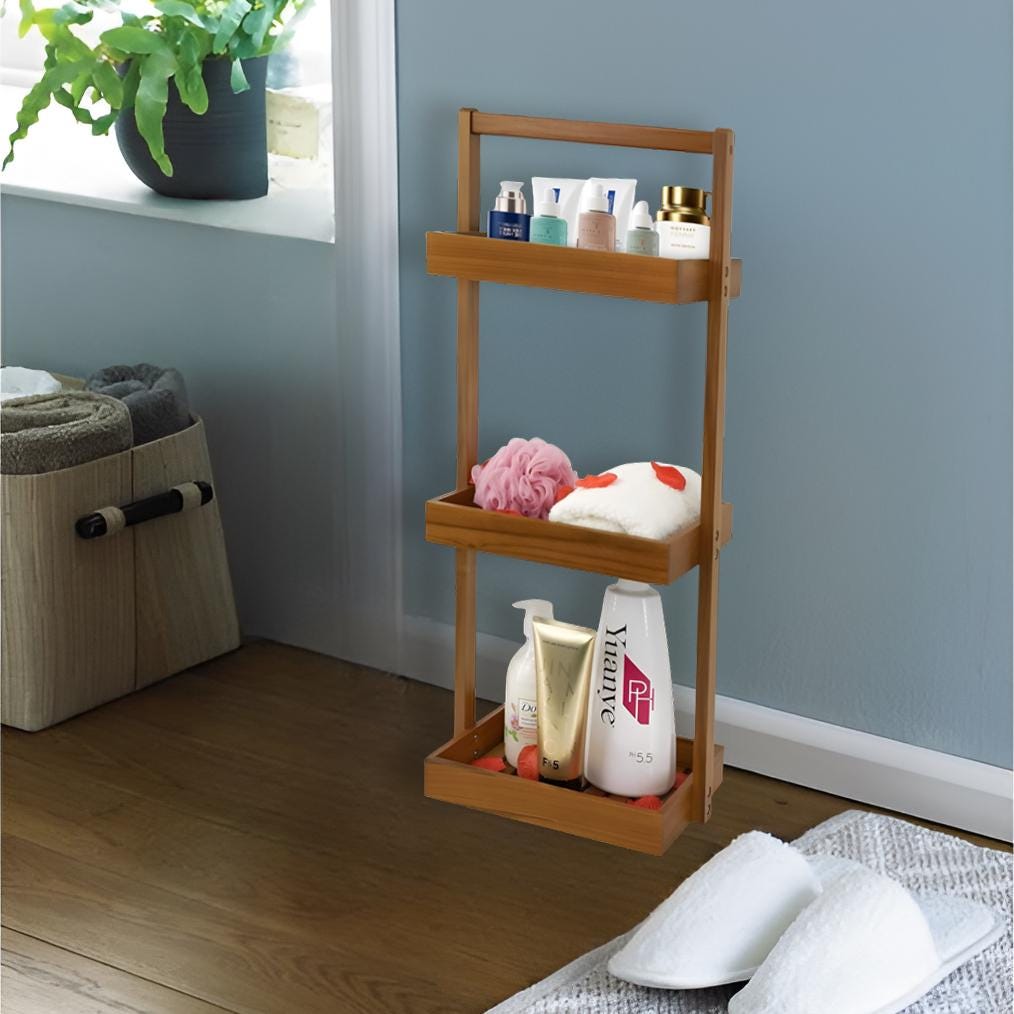 3 Tier Wooden Standing Teak Shower Caddy Shelf Bathroom Caddy Bathroom ...