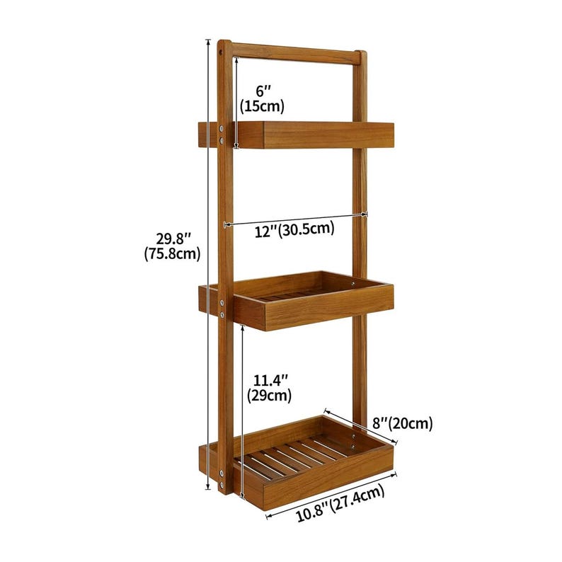 3 Tier Wooden Standing Teak Shower Caddy Shelf Bathroom Caddy Bathroom ...