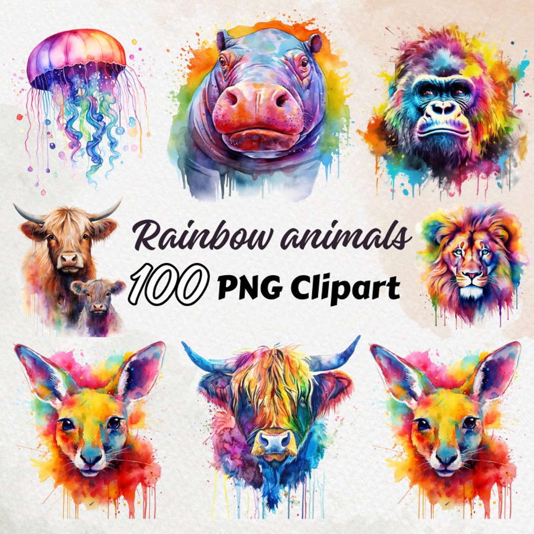 Watercolor Rainbow Animals Clipart, Rainbow Painted Animal Clipart ...