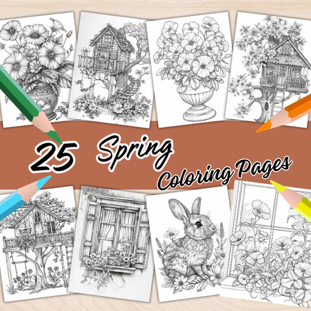 Spring Bundle Coloring Book Printable, Botanical Garden Scene Coloring ...
