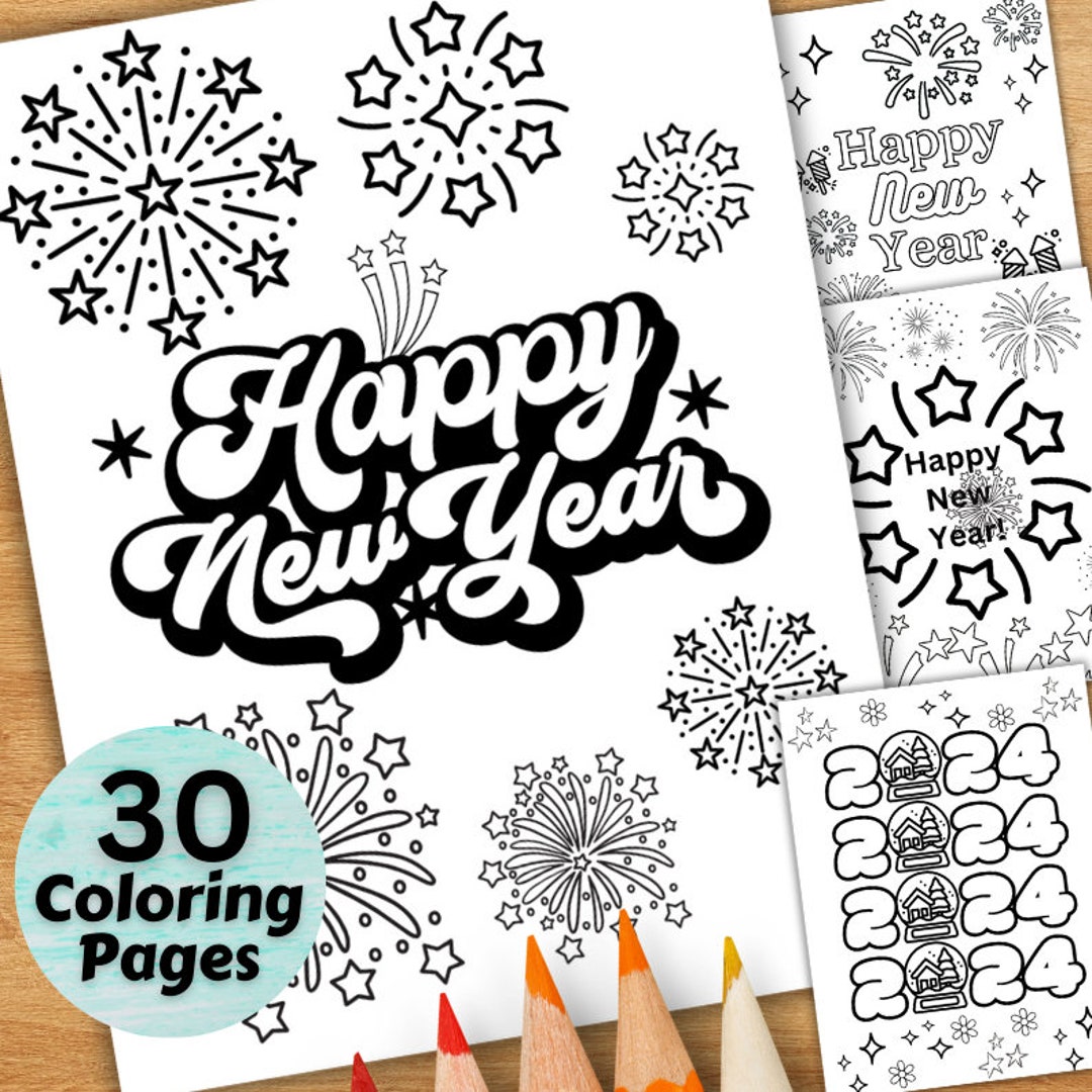 New Year Coloring Page, Happy New Year, 2024 Coloring Pages, New Year ...