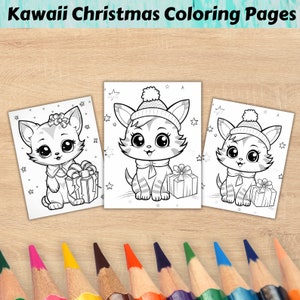 Cute Kawaii Christmas Coloring Pages Kawaii Animal Coloring - Etsy