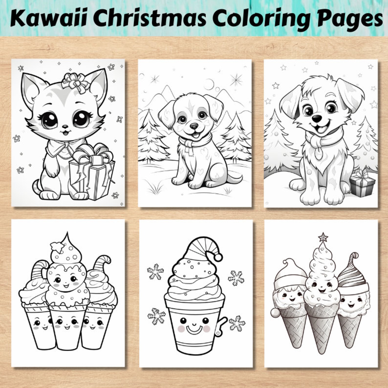 Cute Kawaii Christmas Coloring Pages Kawaii Animal Coloring - Etsy