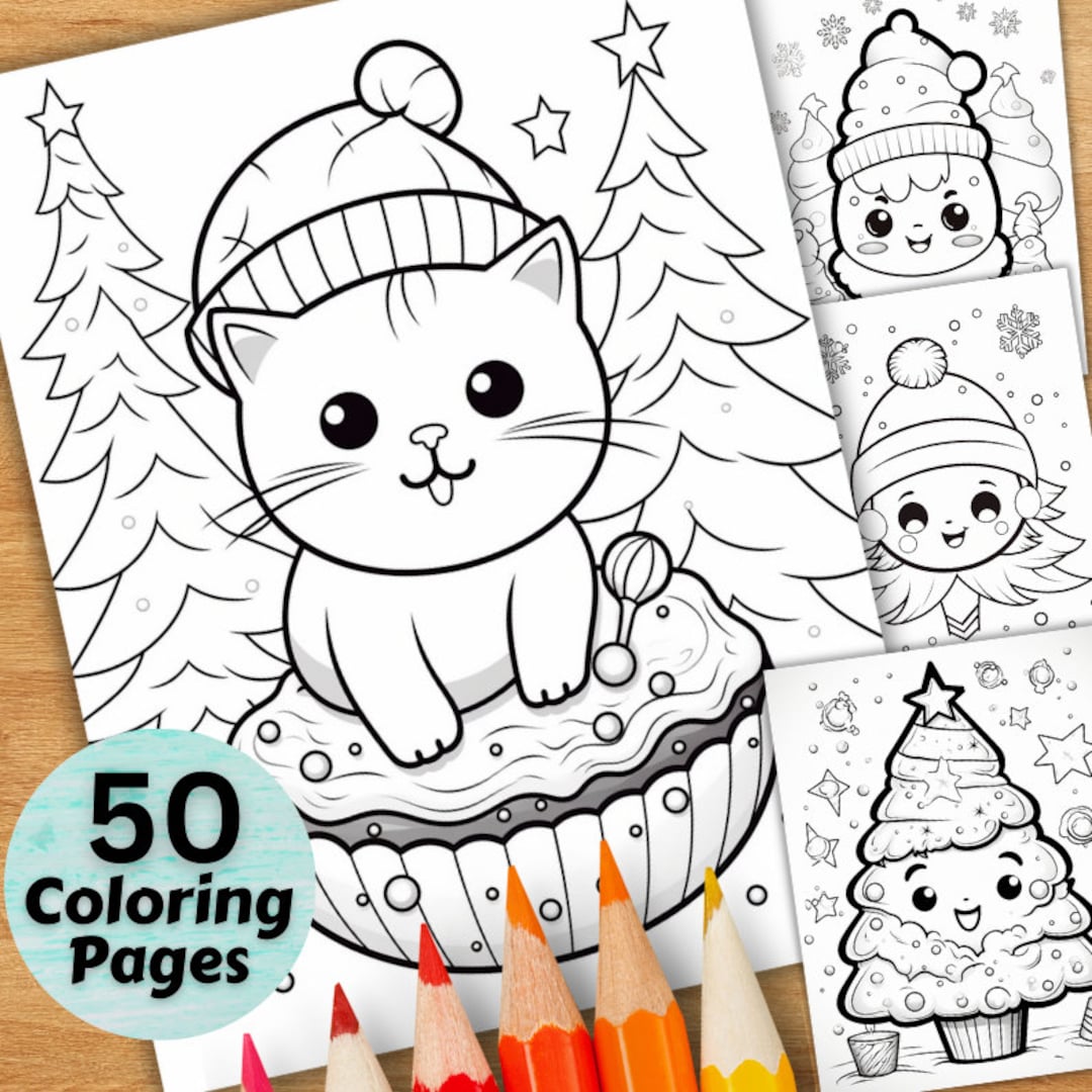 Cute Kawaii Christmas Coloring Pages Kawaii Animal Coloring - Etsy