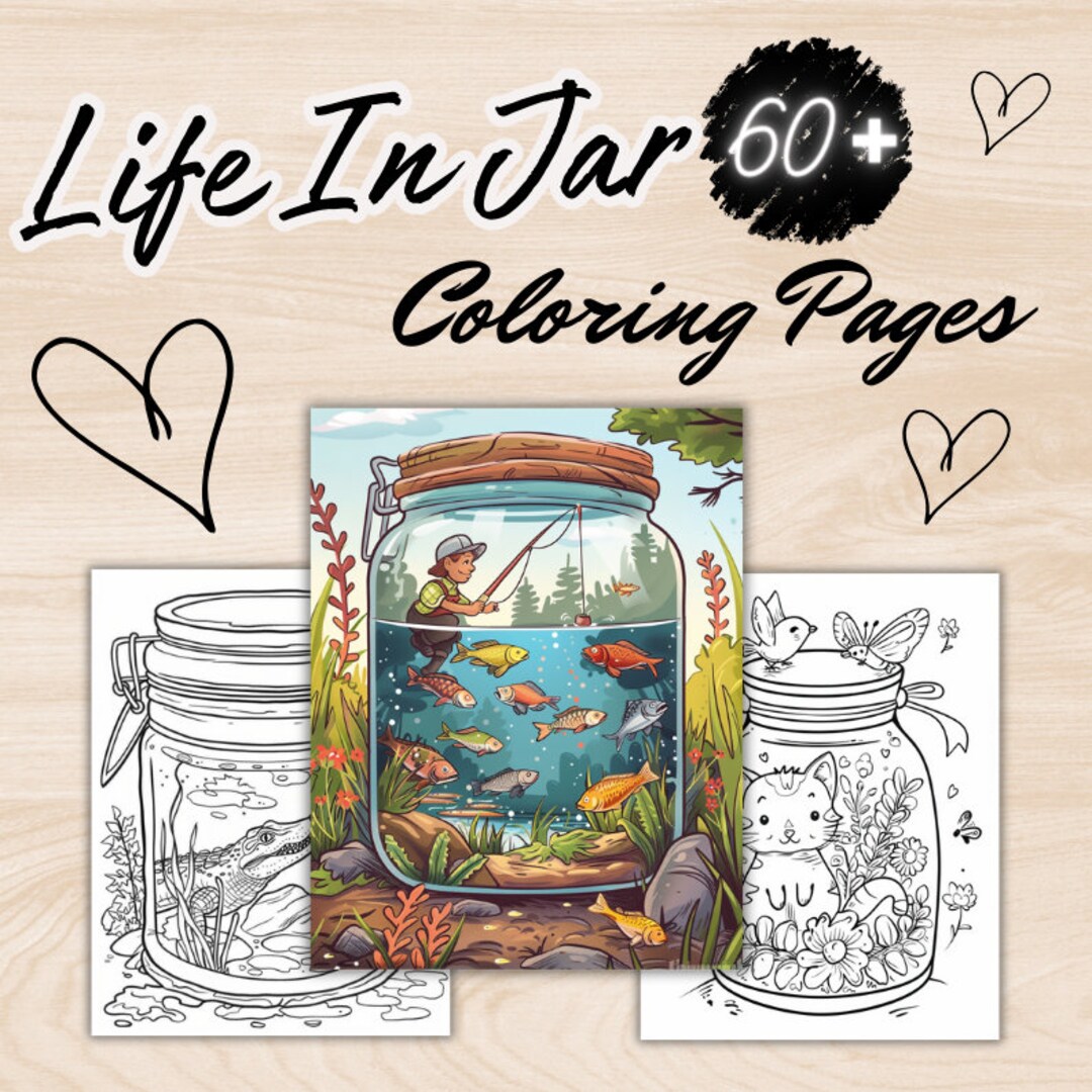 60 Life Inside Jar Cute Coloring Book, Coloring Pages for Adults, Life ...