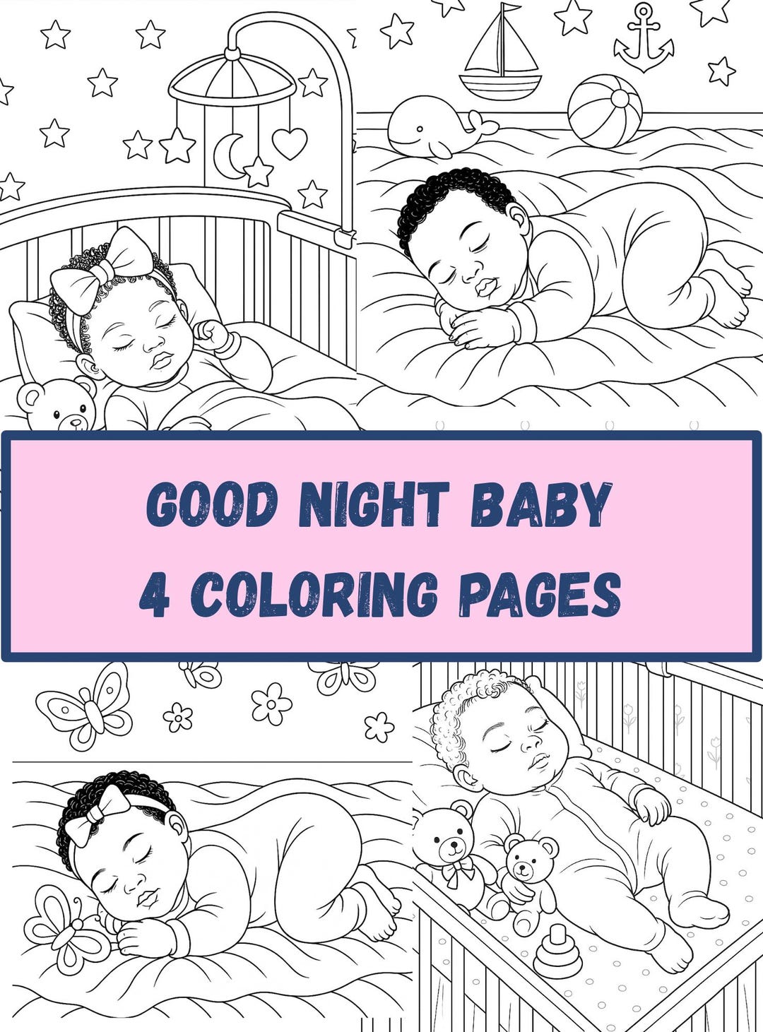 Black Baby Coloring Pages | Nursery Art | Sleeping Infant | 8.5x11 ...