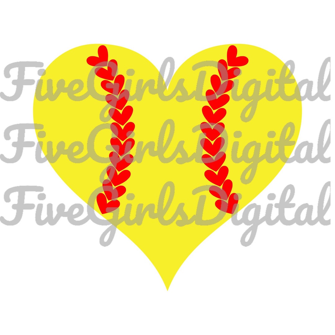 Softball Heart With Heart Threads SVG PNG JPEG Clipart - Instant ...