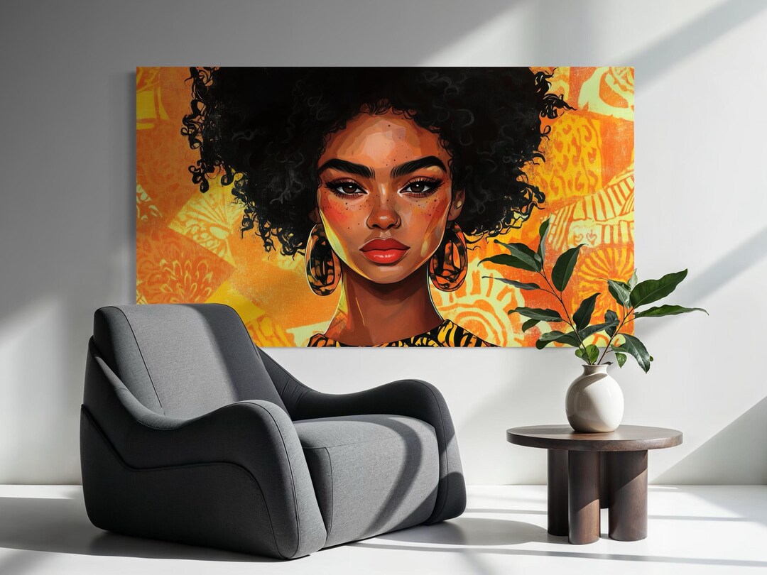 Bold African Woman Portrait Canvas | Vibrant Cultural Wall Art in Warm ...