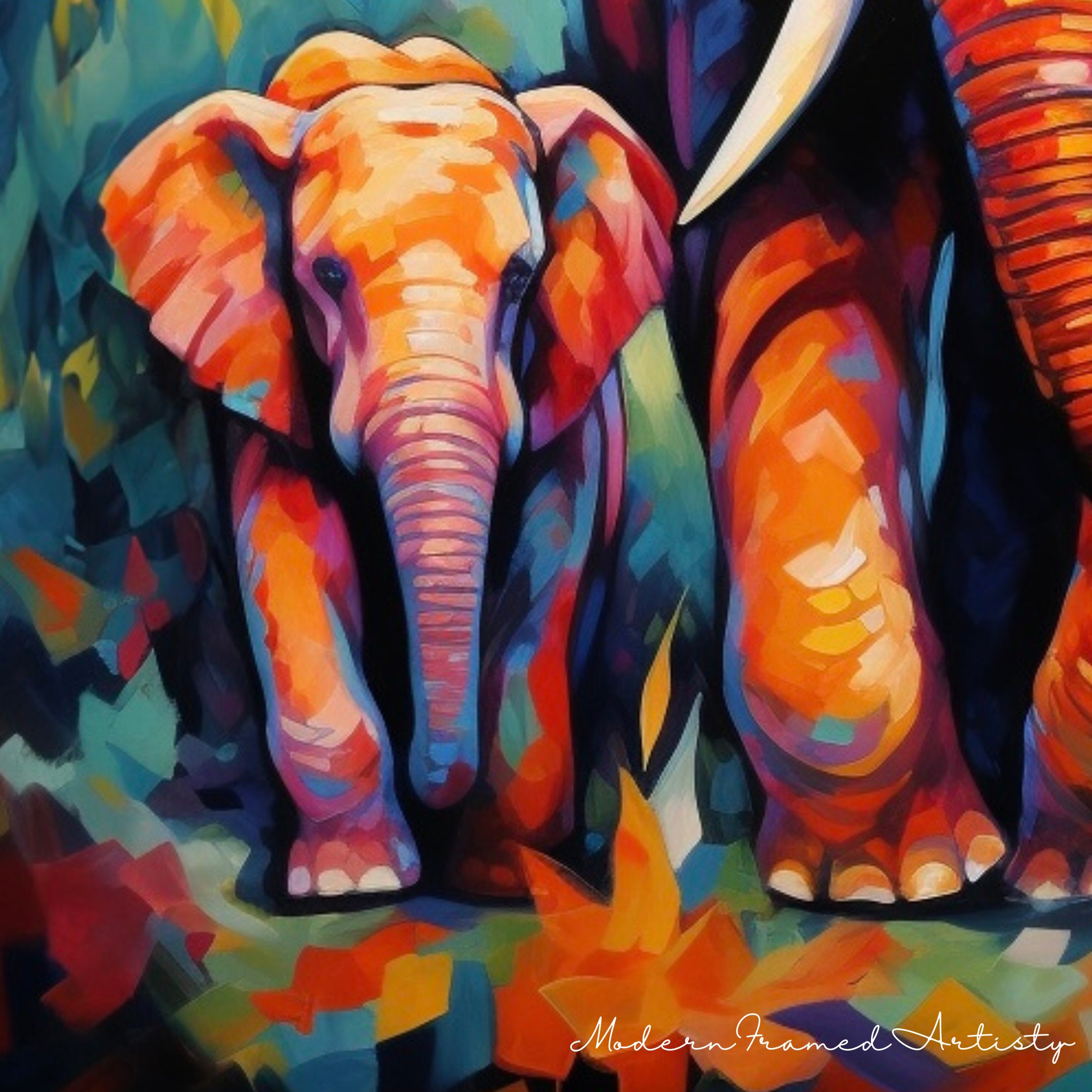 Colorful Jungle Wildlife Print Exuicite Vibrant Elephant Art Canvas ...