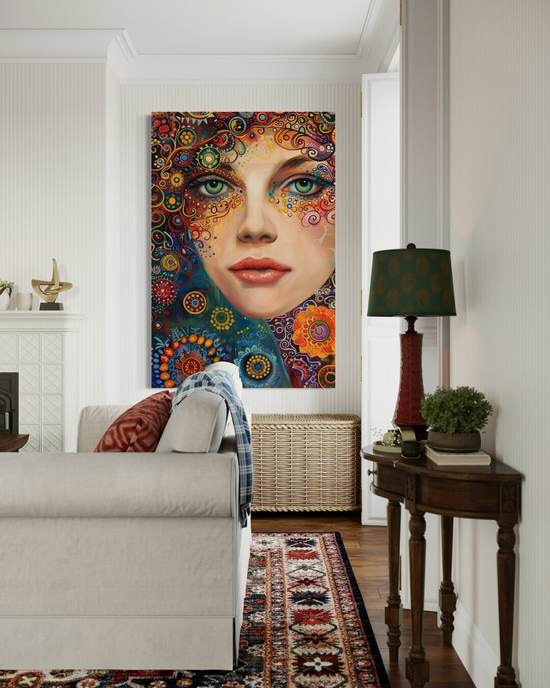 Female Portrait | Decorative Canvas Print With Ornament for Living Room ...