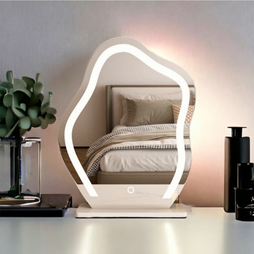 Led Table Mirror Aesthetic Nordic Wavy Irregular Make up - Etsy