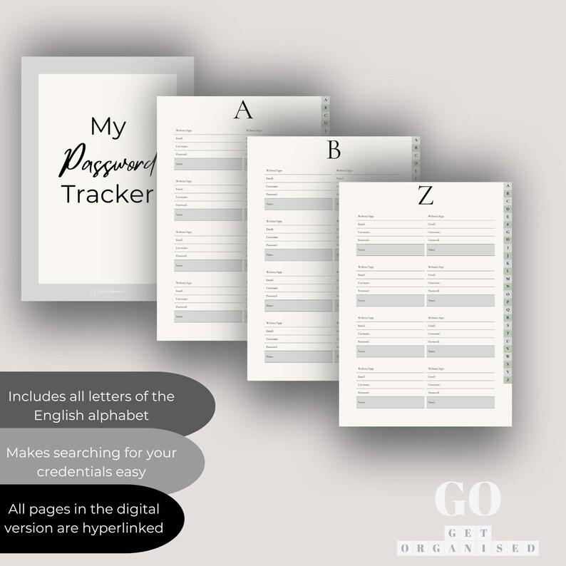Printable Digital Password Tracker | A4 | Password Keeper | Password ...