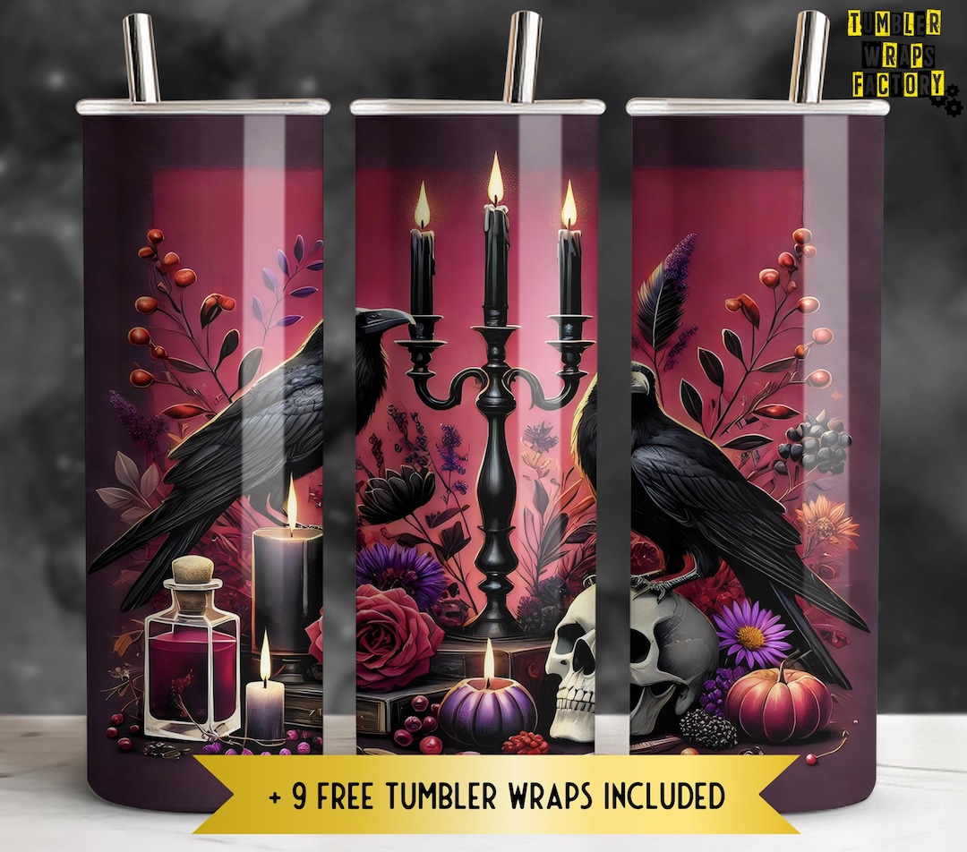 Halloween Tumbler, Raven, Crow, Candelabra, Spooky Vibes, 20oz Skinny ...