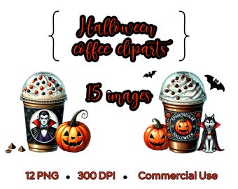 Halloween Coffee Clipart Set, Scary Gothic Watercolor Hot Coffee Drink ...