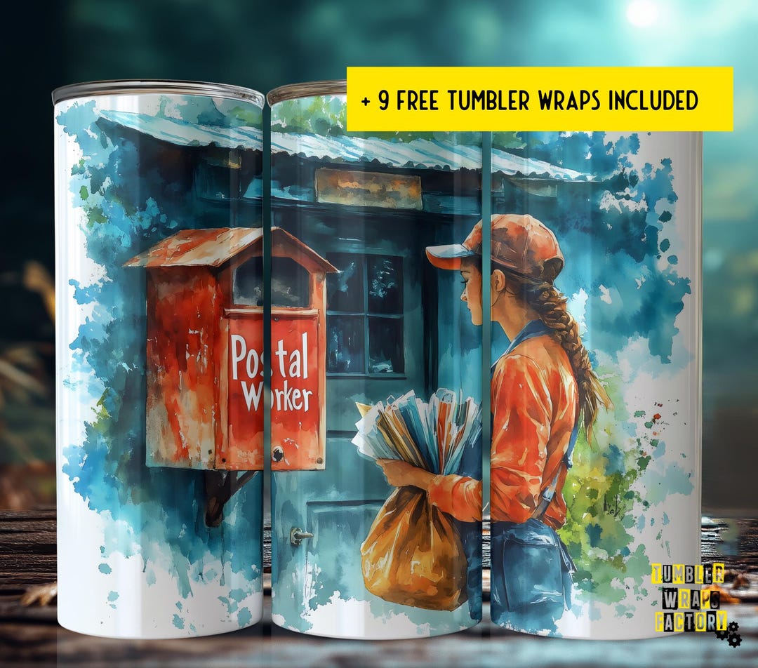 Postal Worker 20 Oz Skinny Tumbler Wrap Sublimation Design, Cute Mail ...