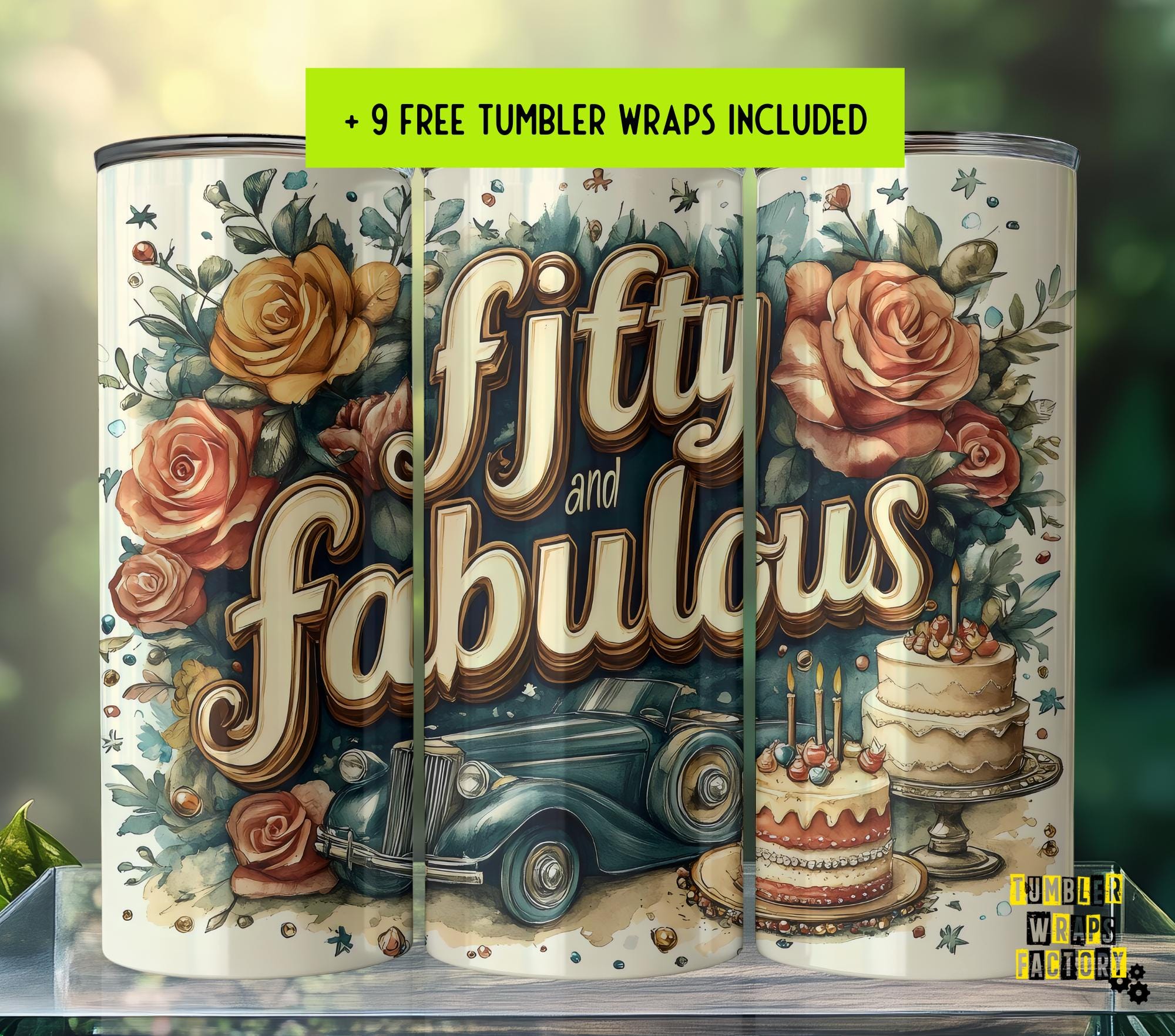 Fifty and Fabulous Tumbler PNG, 50th Birthday Tumbler Wrap, Vintage ...