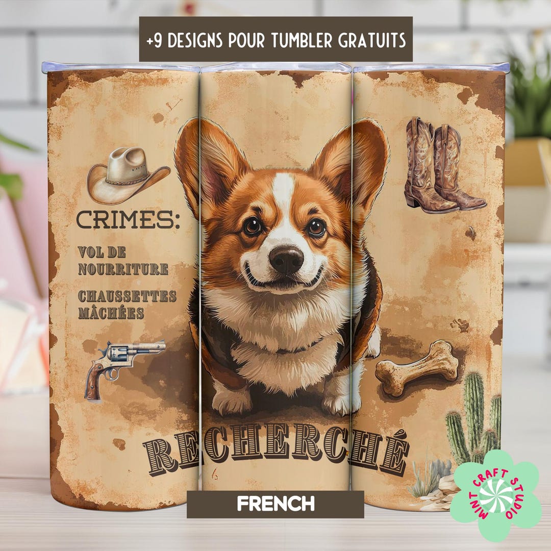 Wanted Poster Tumbler PNG, Corgi Dog Lover, Digital Download, Unique ...