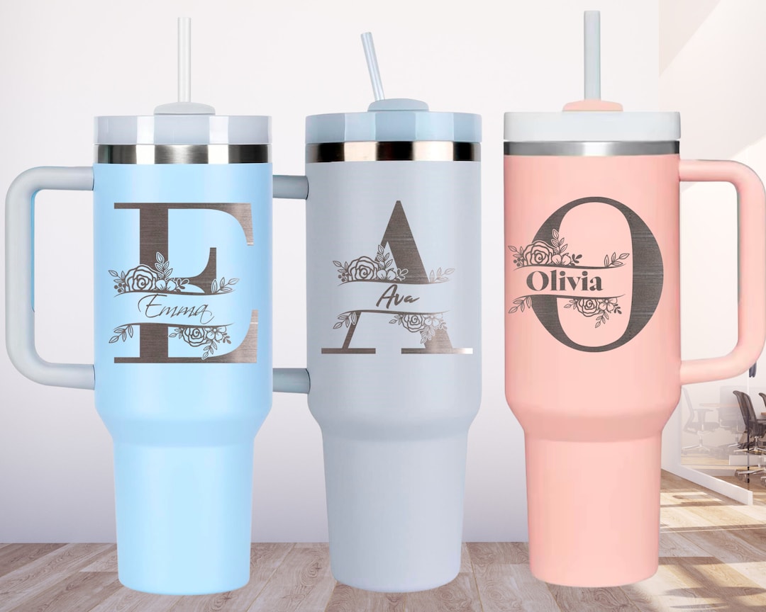 Tumbler With Monogram, 40 Oz Custom Initial Tumbler With Handle, Custom ...