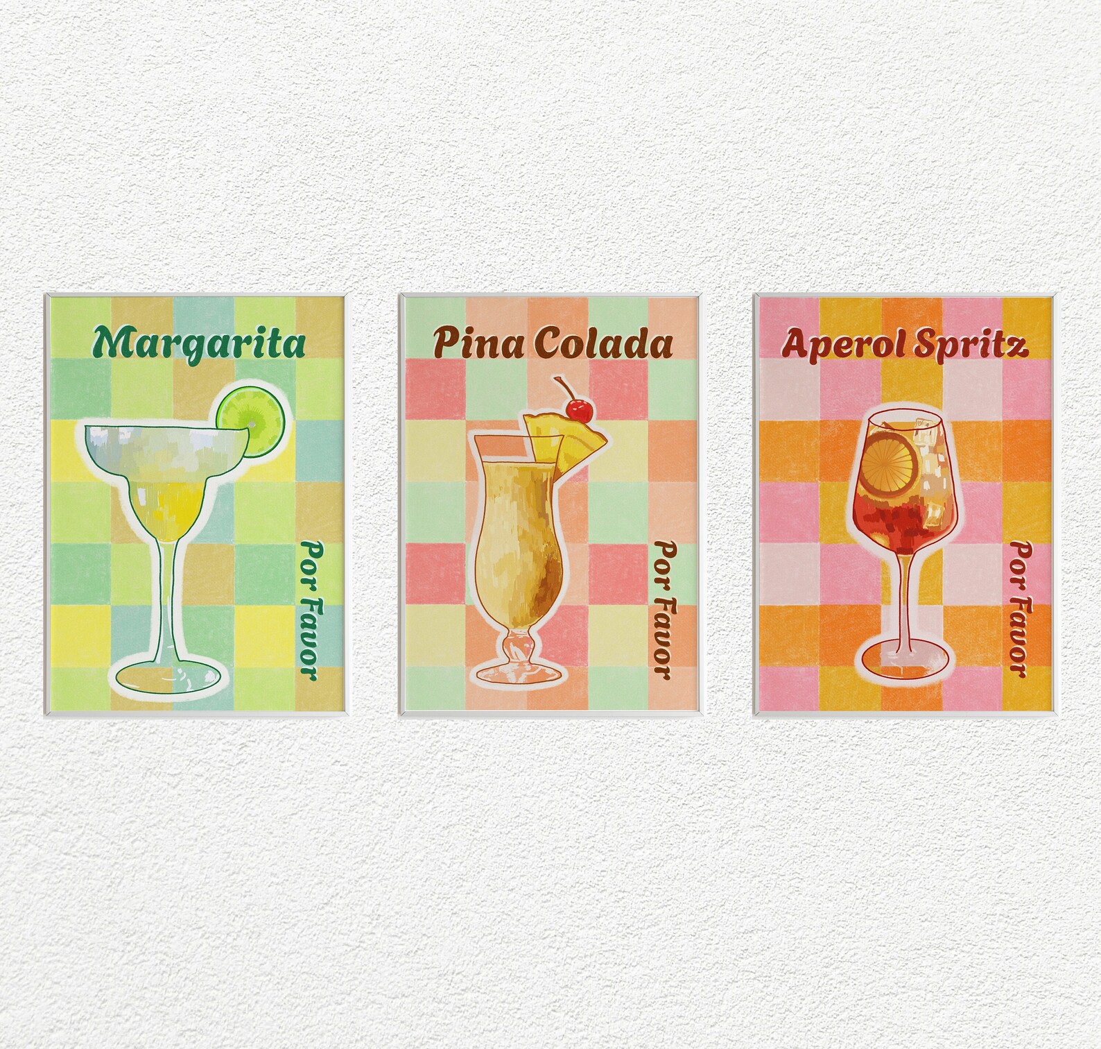 Cocktails Illustration Poster Set, Tryptic Wall Art, Cocktails Print ...