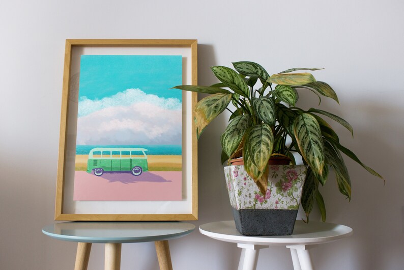 Retro Van Print Road Trip Surfboard Van Volkswagen Van Van - Etsy