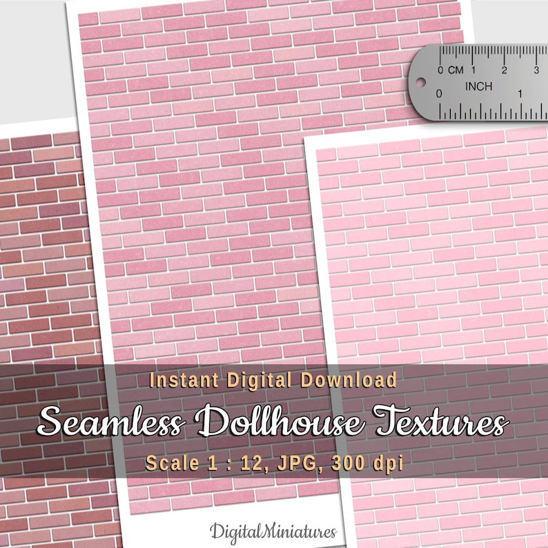 Pink Brick Dollhouse Wallpaper Printable for Miniature Doll House or ...