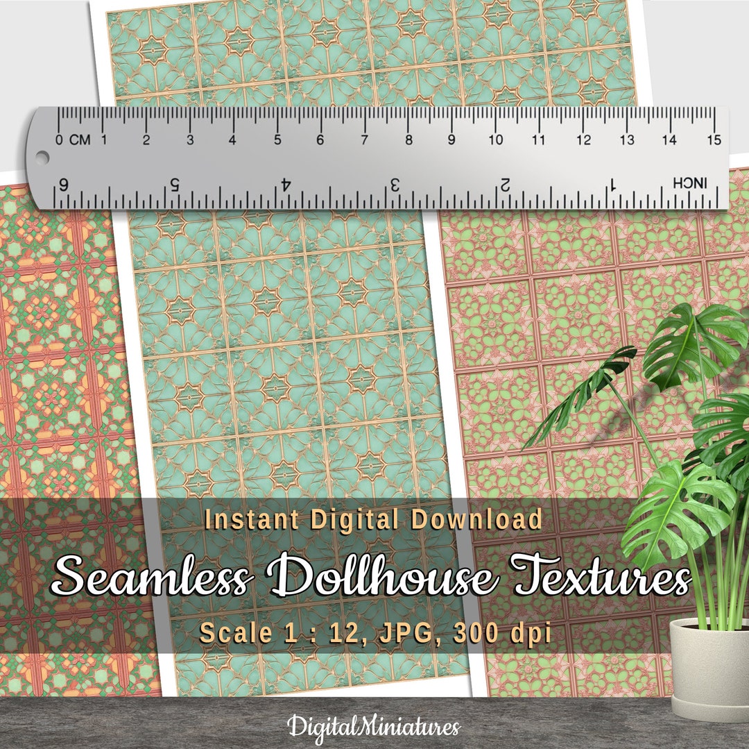 Green and Pink Mediterranean Tiles Printable Paper, DIY Dollhouse and ...
