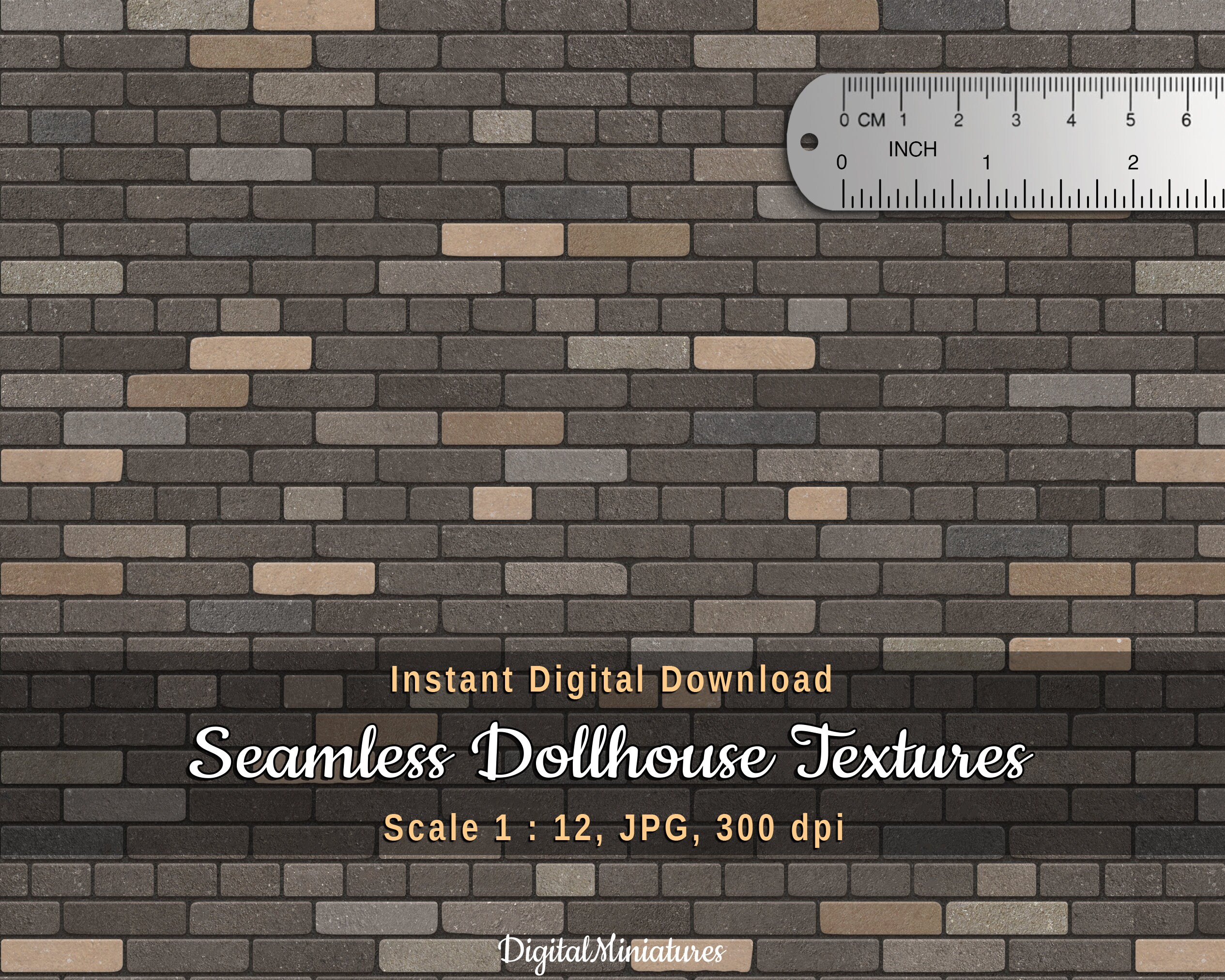 Dollhouse Wallpaper Printable Dark Modern Brick, 3 Masonry Seamless ...